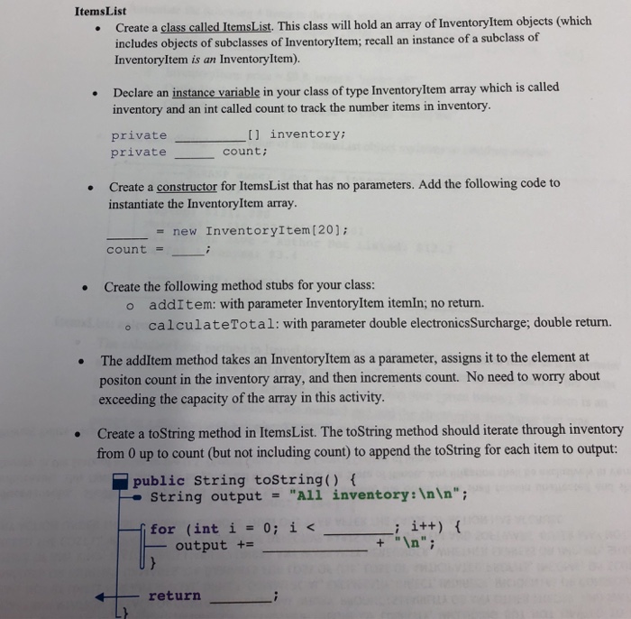 Solved Directions: Don't forget to add your Javadoc comments | Chegg.com