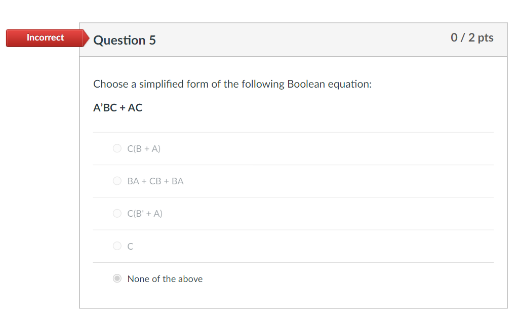 Solved Choose a simplified form of the following Boolean | Chegg.com