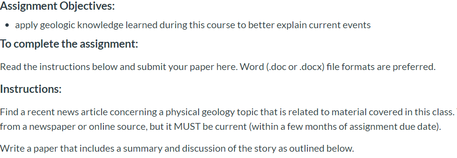 Assignment Objectives: • apply geologic knowledge | Chegg.com