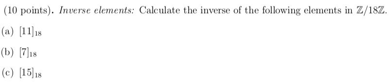 Solved (10 points). Inverse elements: Calculate the inverse | Chegg.com