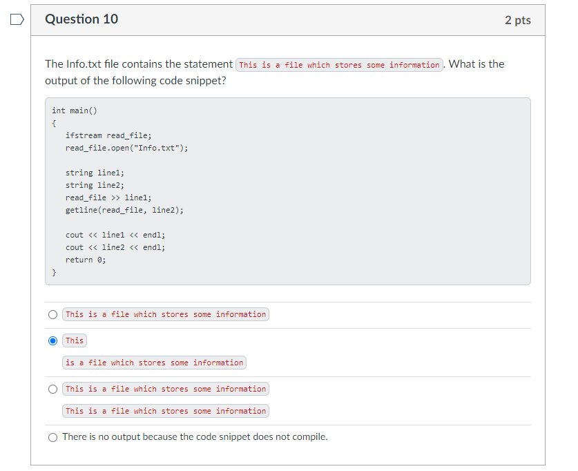 Solved Question 10 2 pts The Info.txt file contains the | Chegg.com