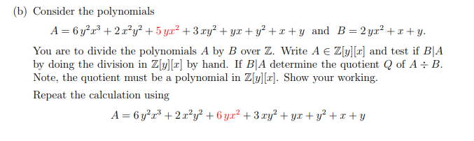 Solved (b) Consider the polynomials | Chegg.com