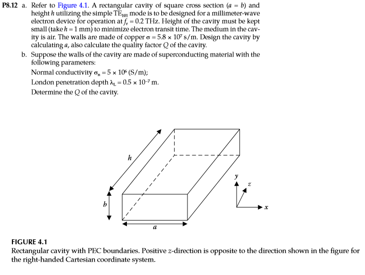 Solved P8.12 a. Refer to Figure 4.1. A rectangular cavity of | Chegg.com