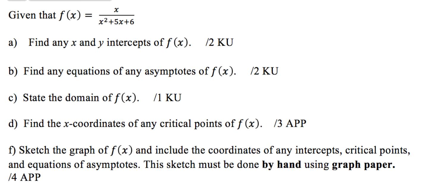 Solved Given that f(x)=x2+5x+6x a) Find any x and y | Chegg.com