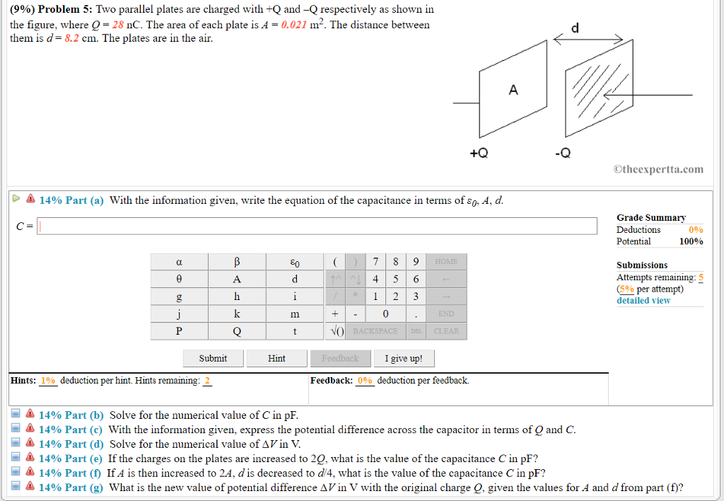 Solved (996) Problem! 5: Two parallel plates are charged | Chegg.com Solved (996) Problem! 5: Two parallel plates are charged | Chegg.com