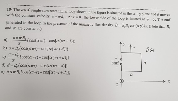Solved 18- The axd single-turn rectangular loop shown in the | Chegg.com