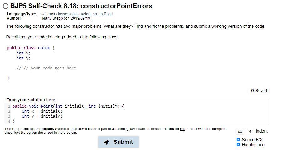Solved OBJP5 Self-Check 8.18: constructorPointErrors | Chegg.com