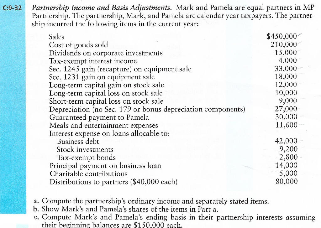 Solved C:9-32 Partnership Income and Basis Adjustments. Mark | Chegg.com