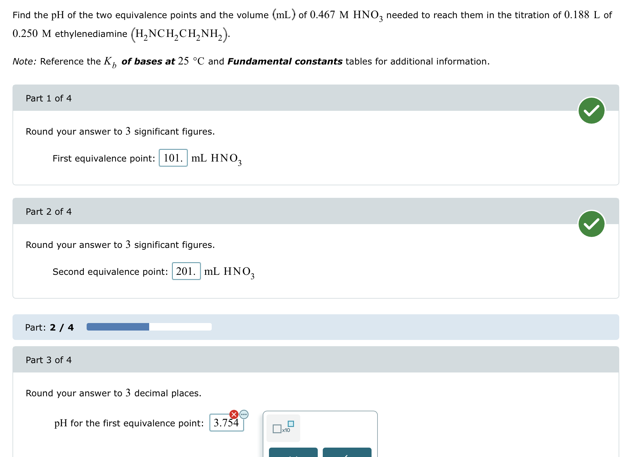 Solved Find the pH of ﻿the two equivalence points and the | Chegg.com