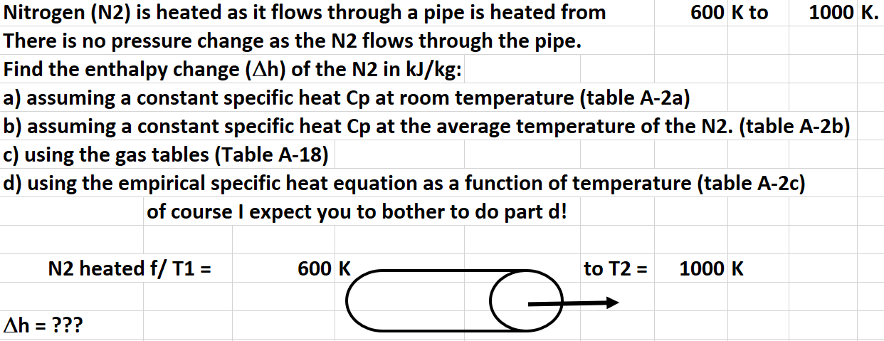 Solved Nitrogen (N2) is heated as it flows through a pipe is | Chegg.com