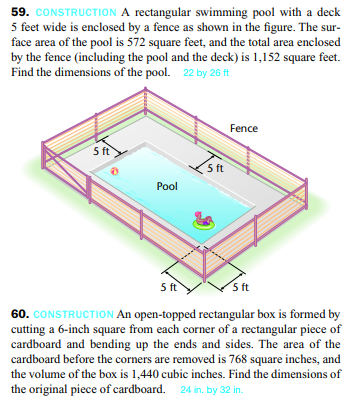 Solved 59. CONSTRUCTION A rectangular swimming pool with a | Chegg.com