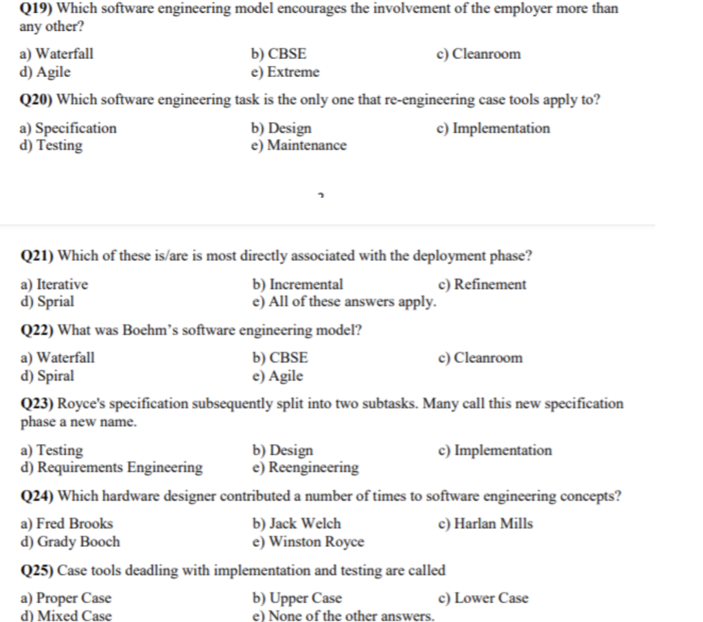 Solved Q19) Which software engineering model encourages the | Chegg.com