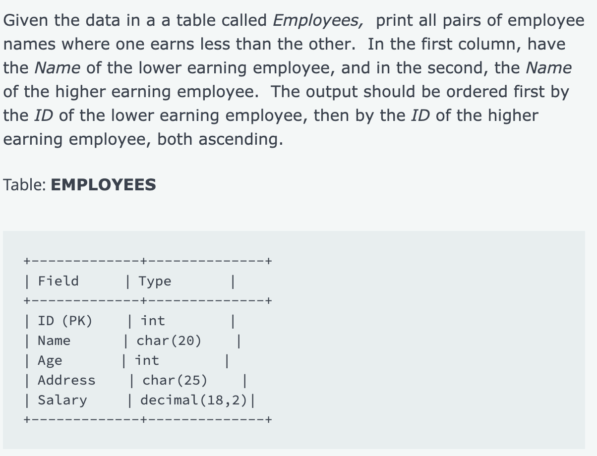 Solved Given the data in a a table called Employees, print | Chegg.com