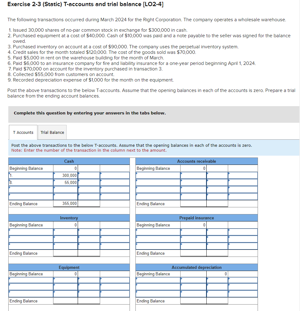 Solved The following transactions occurred during March 2024 | Chegg.com