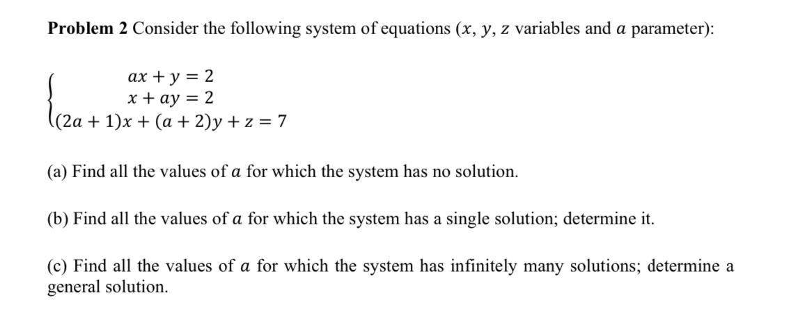 Solved Problem 2 Consider the following system of equations | Chegg.com