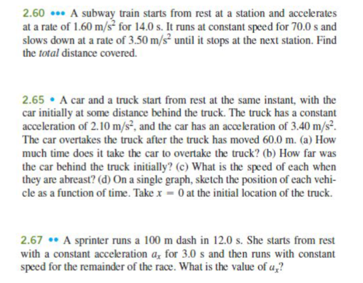 Solved 2.60⋯ A subway train starts from rest at a station | Chegg.com