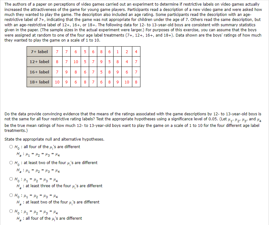 Solved The authors of a paper on perceptions of video games | Chegg.com