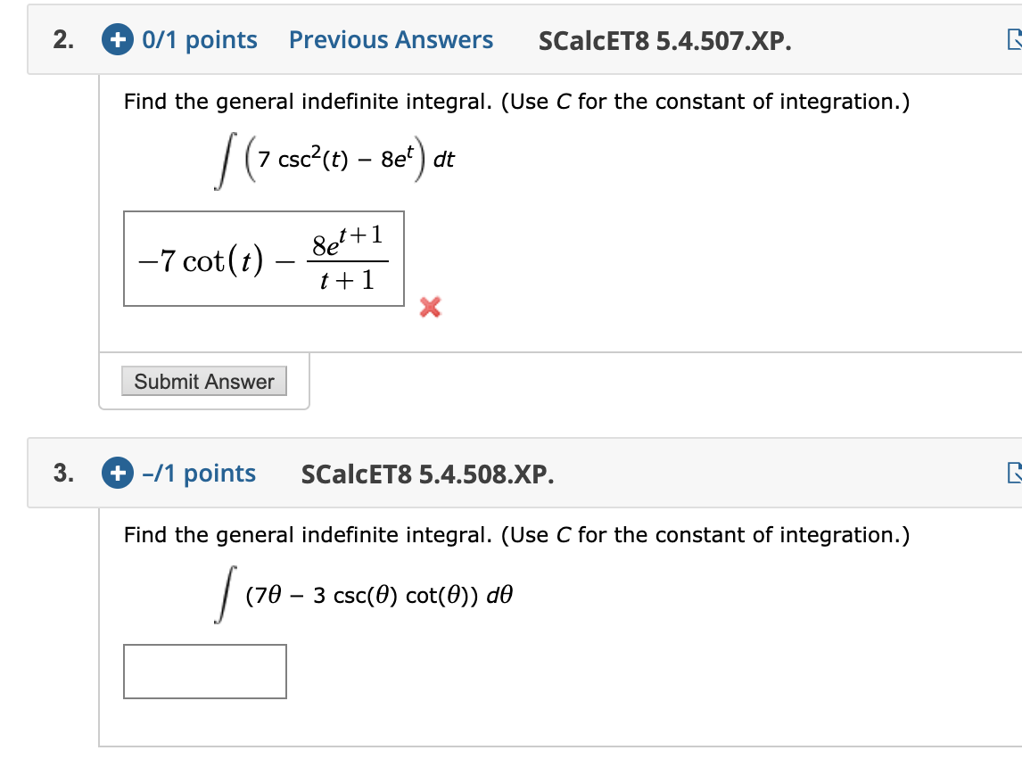 Solved 2. + 0/1 points Previous Answers CalcET8 5.4.507.XP. | Chegg.com
