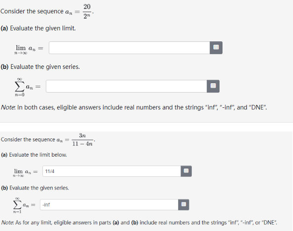 Solved Consider the sequence an=2n20. (a) Evaluate the given | Chegg.com