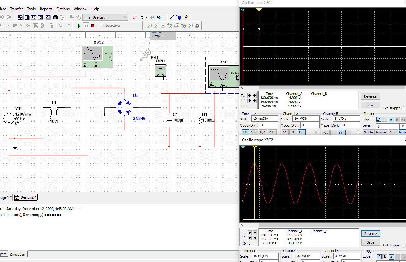 Solved I built the Full-wave Bridge Rectifier circuit above | Chegg.com