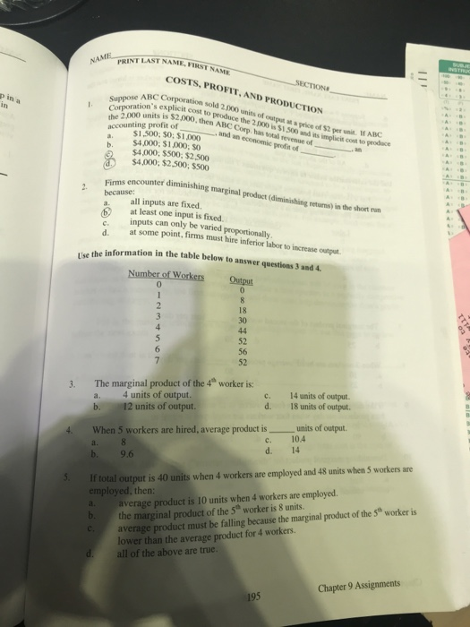 Solved NAME PRINT LAST NAME, FIRST NAME COSTS, PROFIT, | Chegg.com