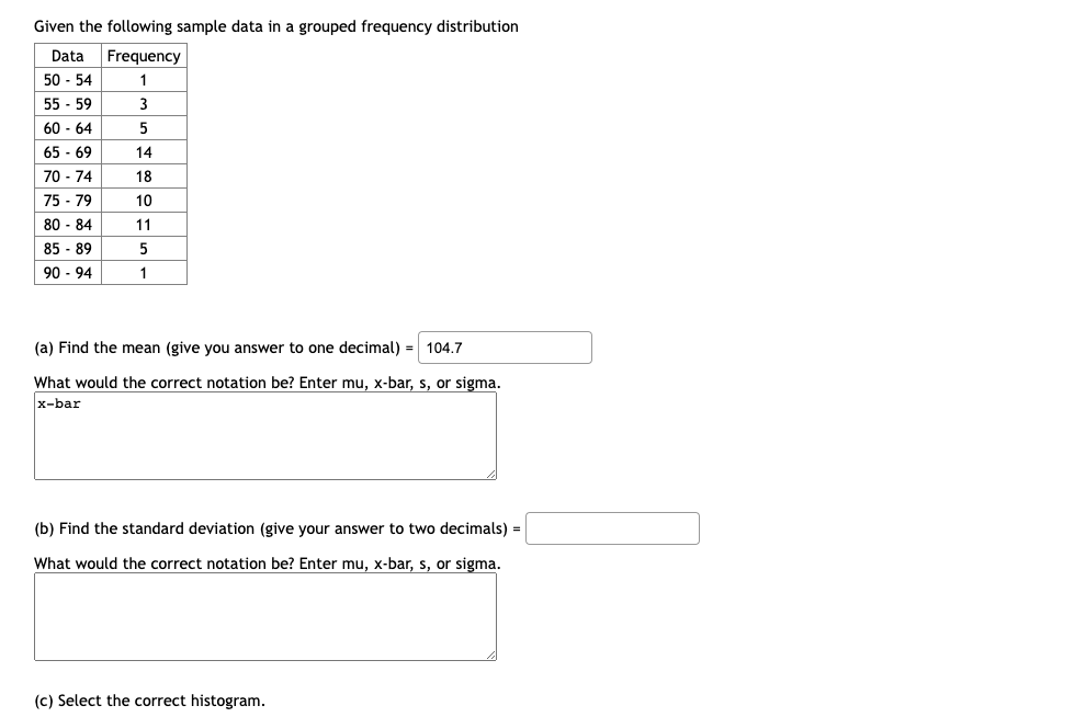 Solved Given the following sample data in a grouped | Chegg.com