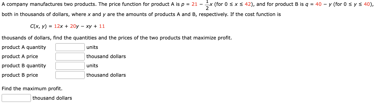 Solved A company manufactures two products. The price | Chegg.com