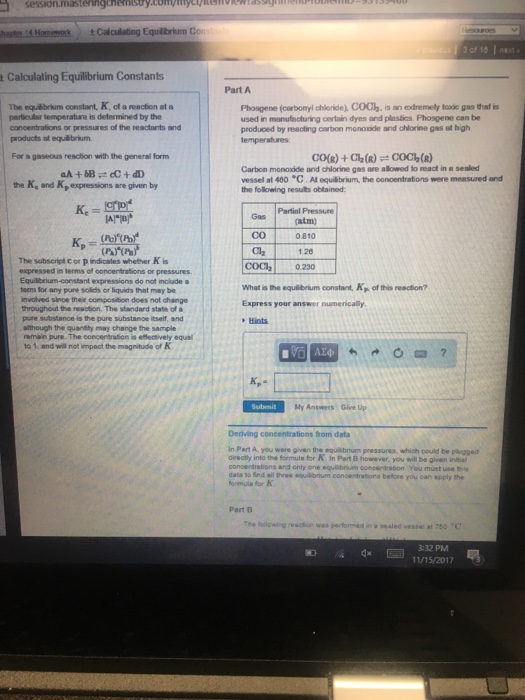 Solved Calculating Equilibrium Constants The equilbrum | Chegg.com