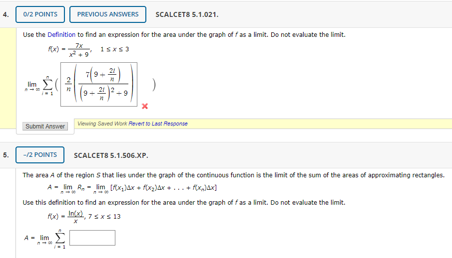 Solved 0/2 POINTS PREVIOUS ANSWERS SCALCET8 5.1.021. Use the | Chegg.com