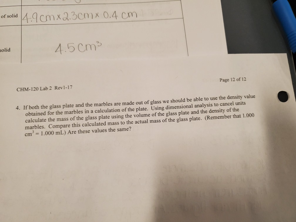 Solved volume of plate is 6.1 cm^3 density of marbles 2.0980 | Chegg.com