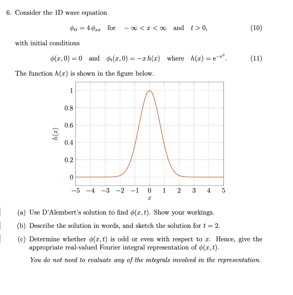 Solved 6. Consider the 1D wave equation Ott = 40x2 for - 0, | Chegg.com