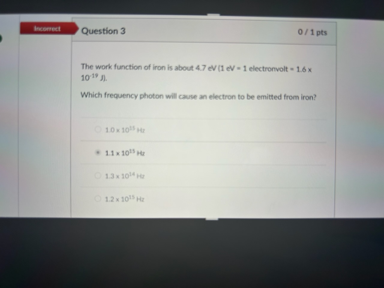 Solved The work function of iron is about 4.7 eV (1 eV = 1 | Chegg.com