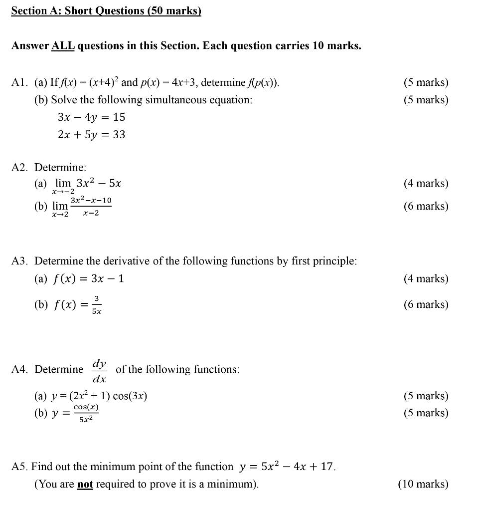Solved Section A: Short Questions (50 marks) Answer ALL | Chegg.com