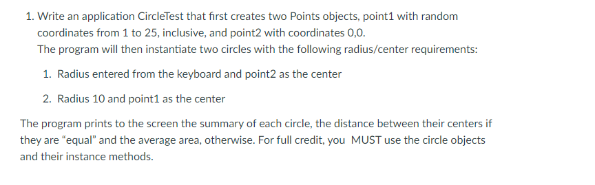 Solved 1. Given the class Point below, define a class Circle | Chegg.com