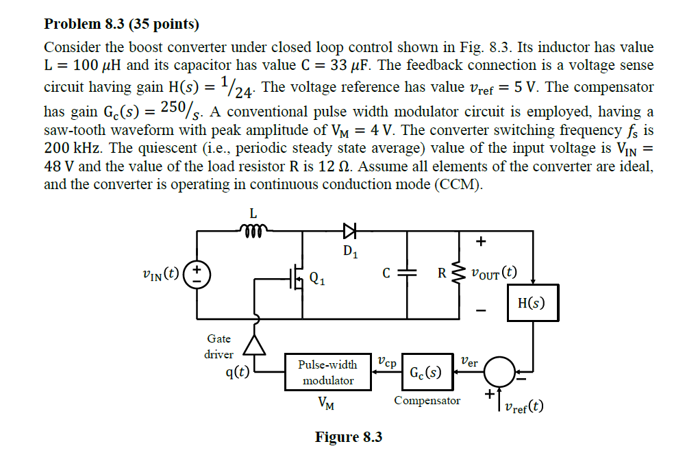 Problem 8.3 (35 points) Consider the boost converter | Chegg.com