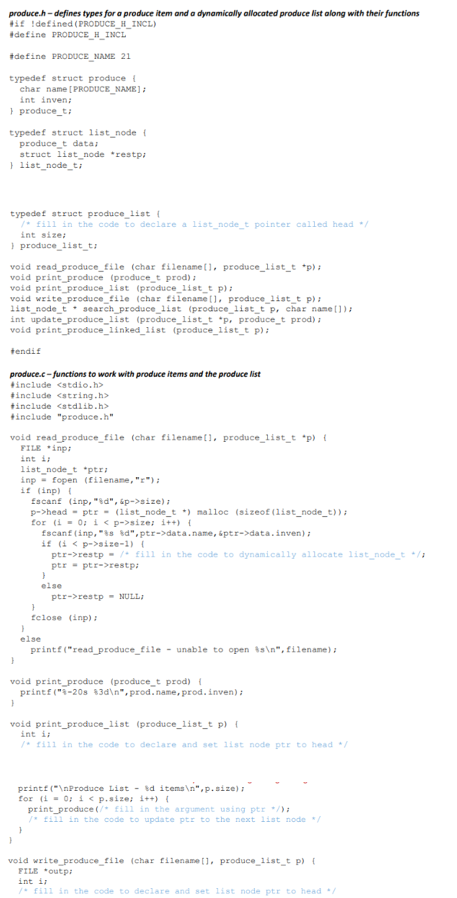 Solved produce.h-defines types for a produce item and a | Chegg.com