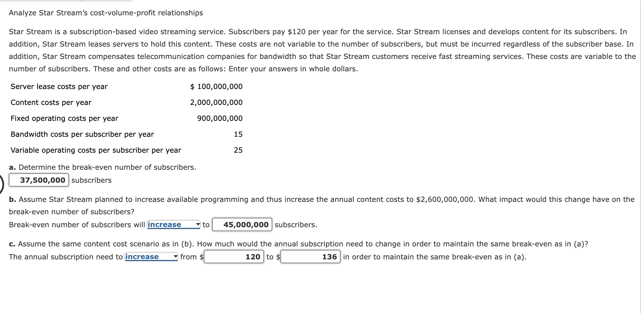 Solved Analyze Star Stream's cost-volume-profit | Chegg.com Solved Analyze Star Stream's cost-volume-profit | Chegg.com