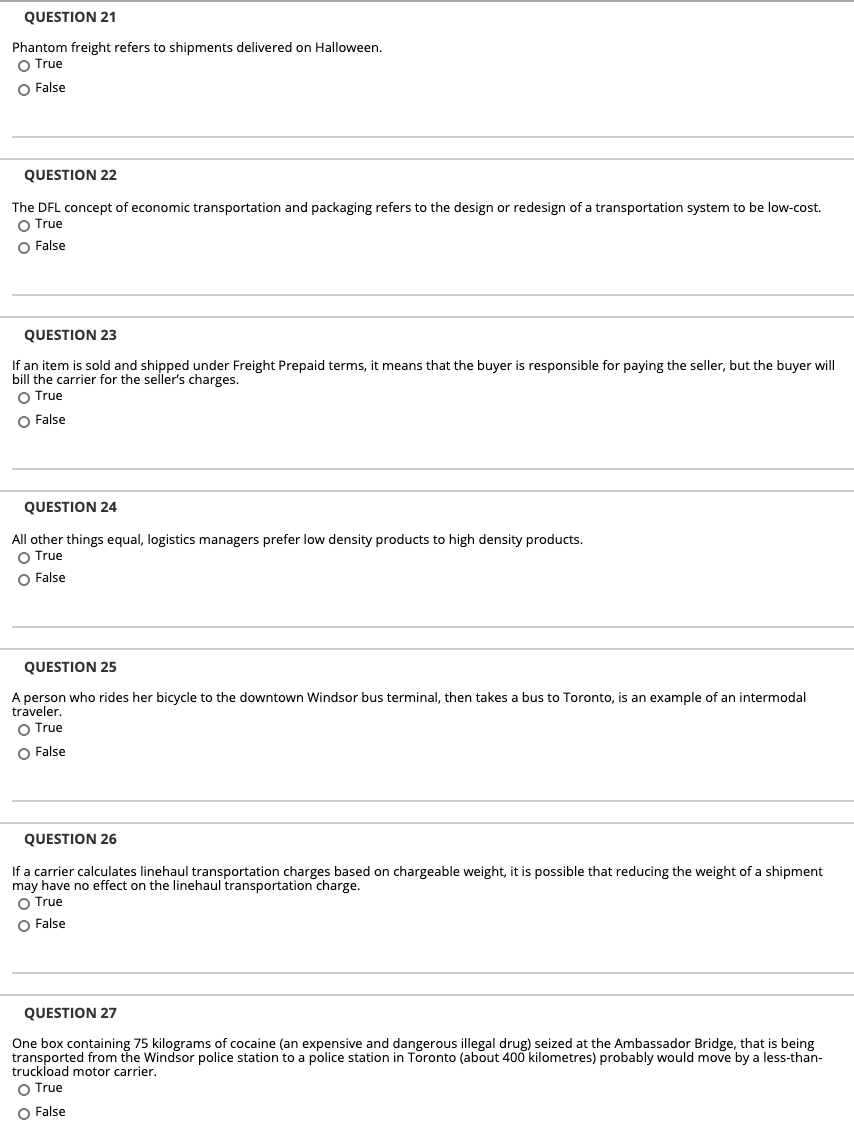 Solved QUESTION 21 Phantom freight refers to shipments | Chegg.com