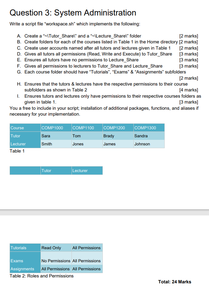 Solved Question 3: System Administration Write a script file | Chegg.com