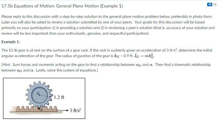 Solved 48 48 17.5b Equations of Motion: General Plane Motion | Chegg.com