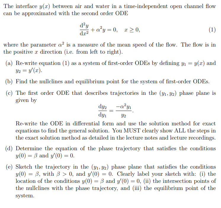 Solved The interface y(2) between air and water in a | Chegg.com