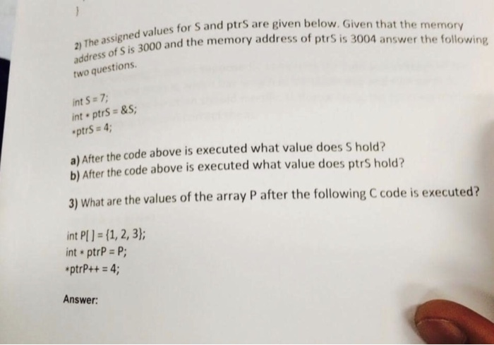 Solved The assigned values for s and ptrs are given below. | Chegg.com