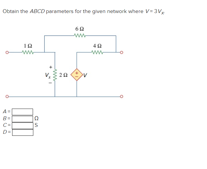 Solved Obtain the ABCD parameters for the given network | Chegg.com