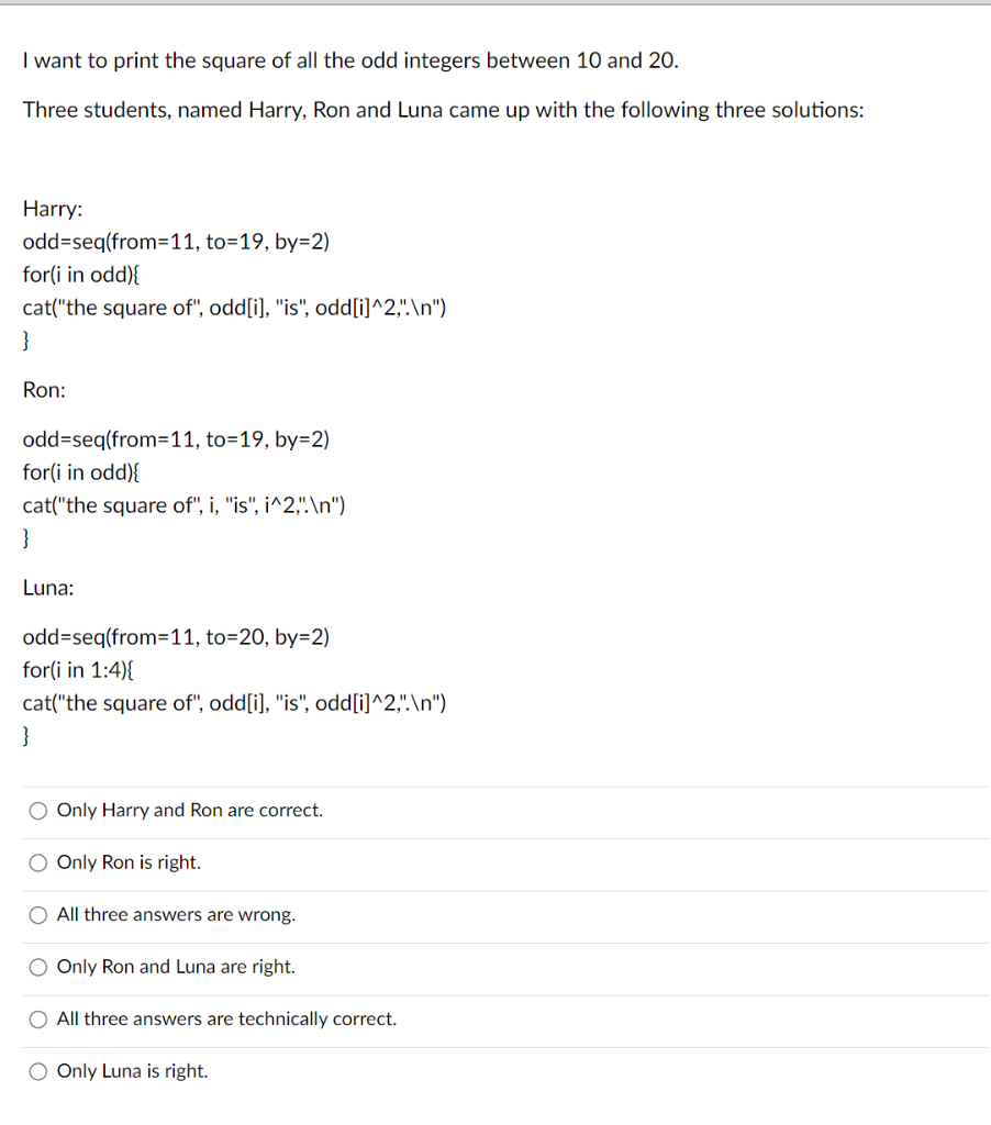 Solved I want to print the square of all the odd integers | Chegg.com