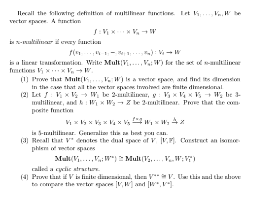 Recall the following definition of multilinear | Chegg.com