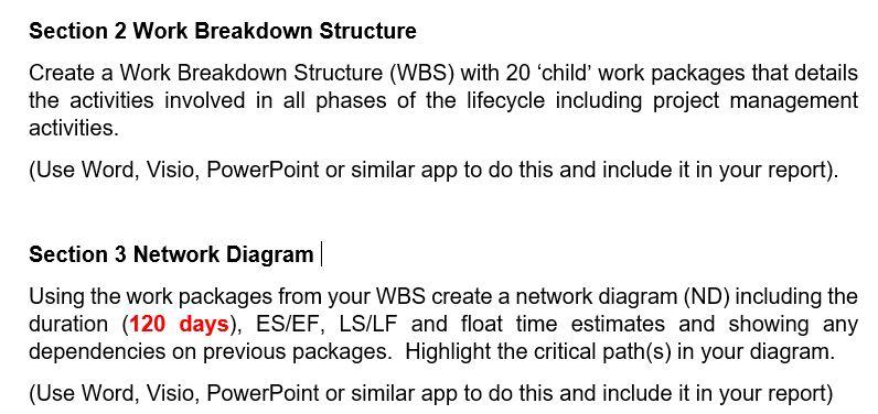 Section 2 Work Breakdown Structure Create a Work | Chegg.com