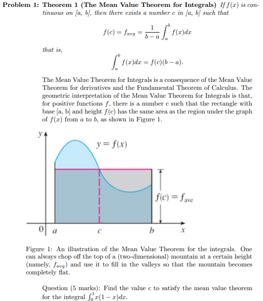 Solved blem 1: Theorem 1 (The Mean Value Theorem for | Chegg.com