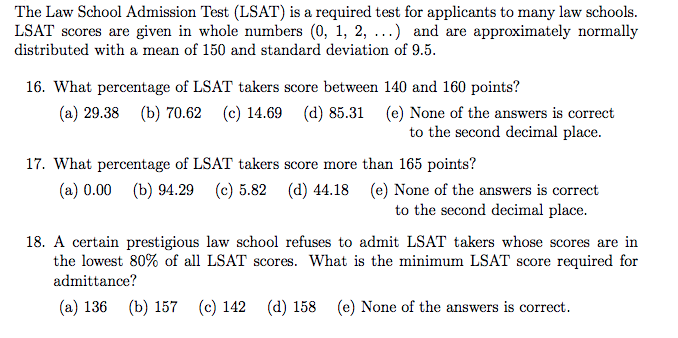 Solved The Law School Admission Test (LSAT) is a required | Chegg.com
