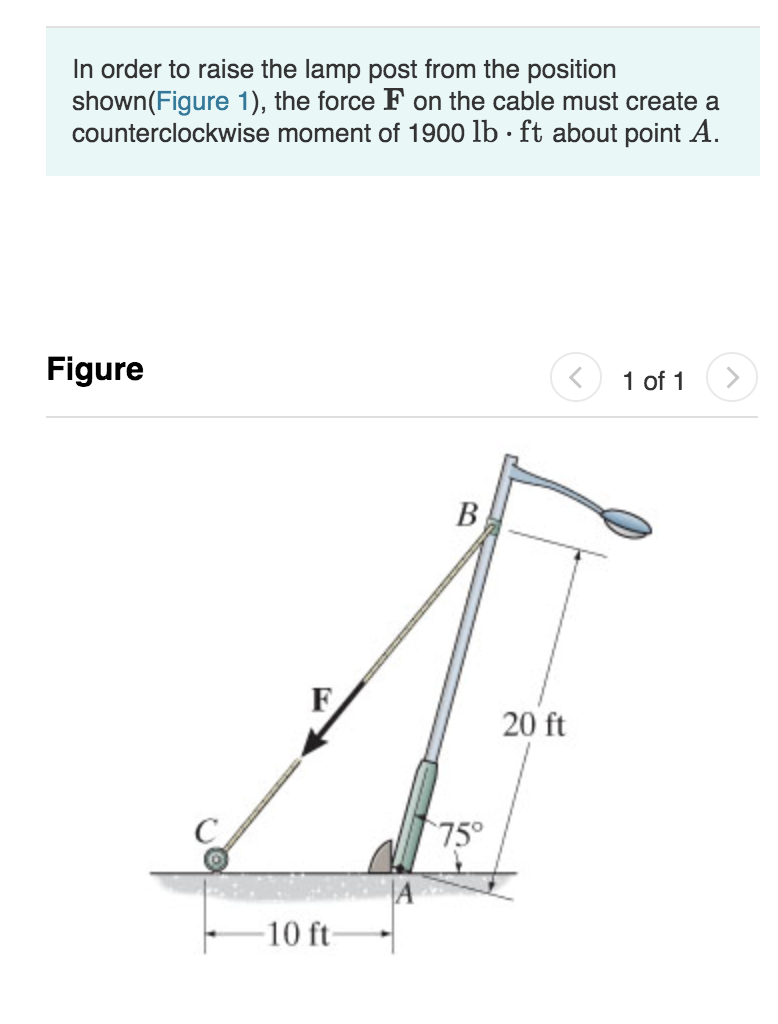 Solved In order to raise the lamp post from the position | Chegg.com