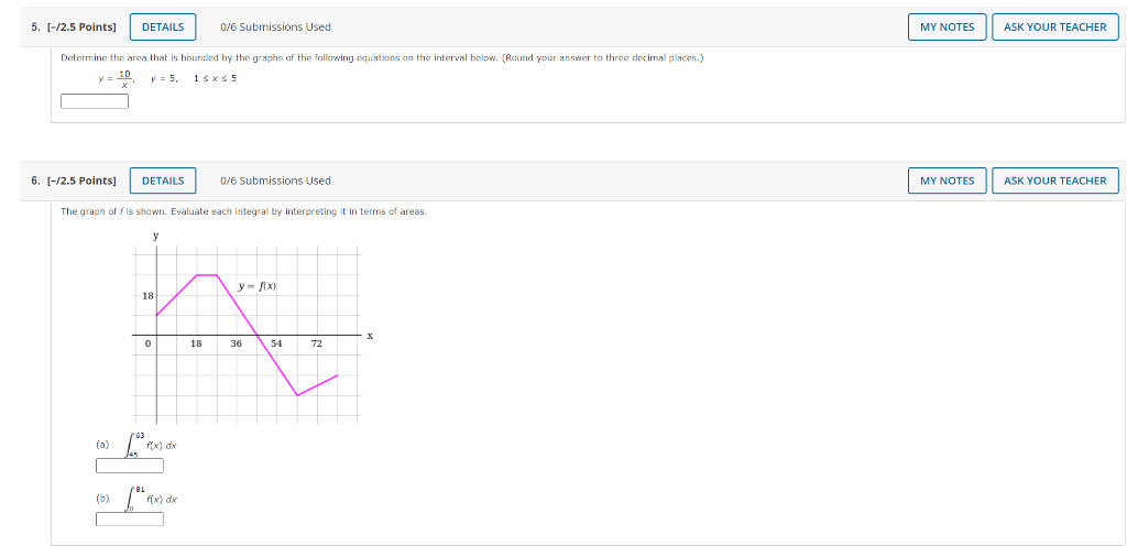 Solved 5. [F/2.5 Points] DETAILS 0/6 Submissions Used MY | Chegg.com